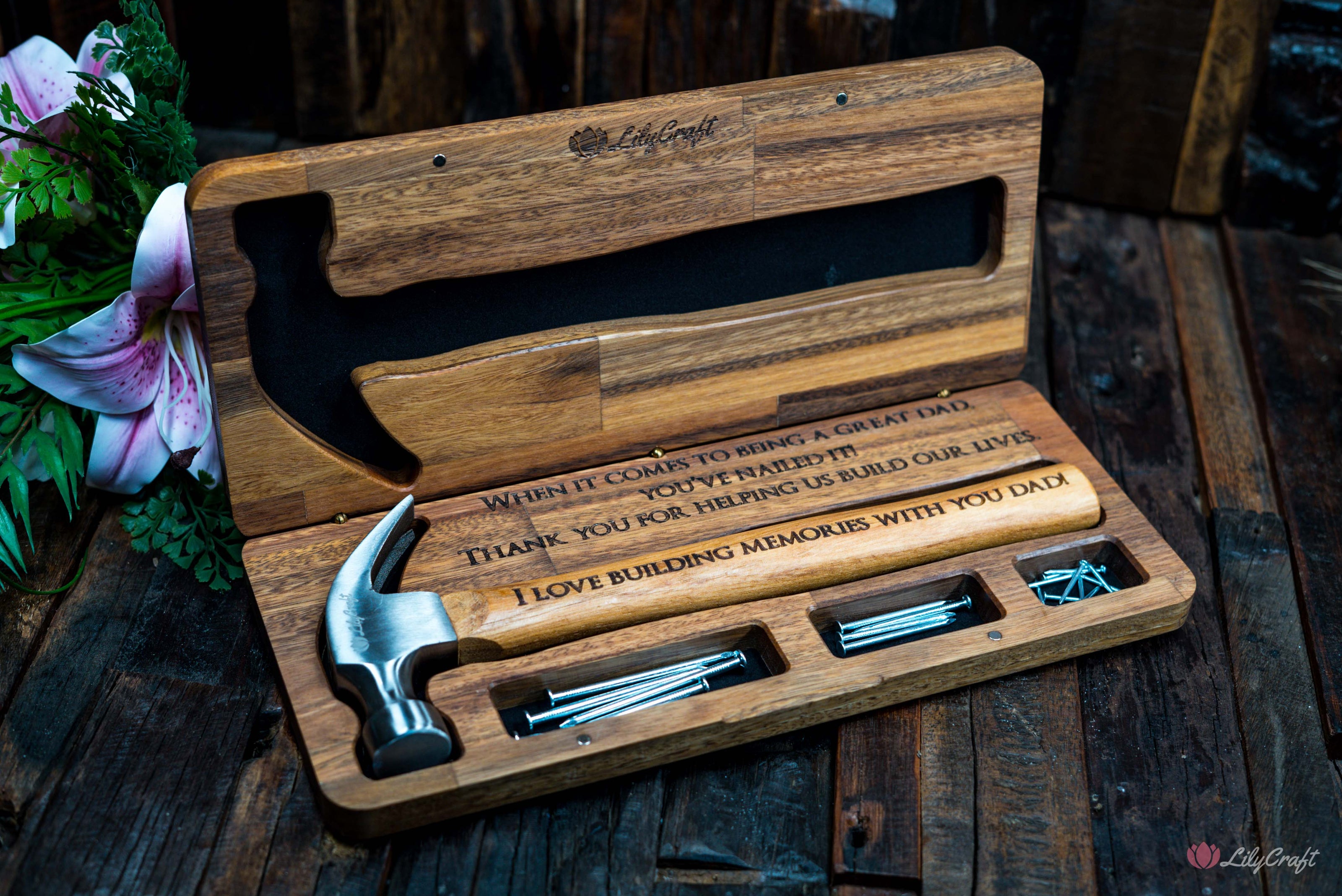 Hammer Gift Set with Wooden Box and Nails.